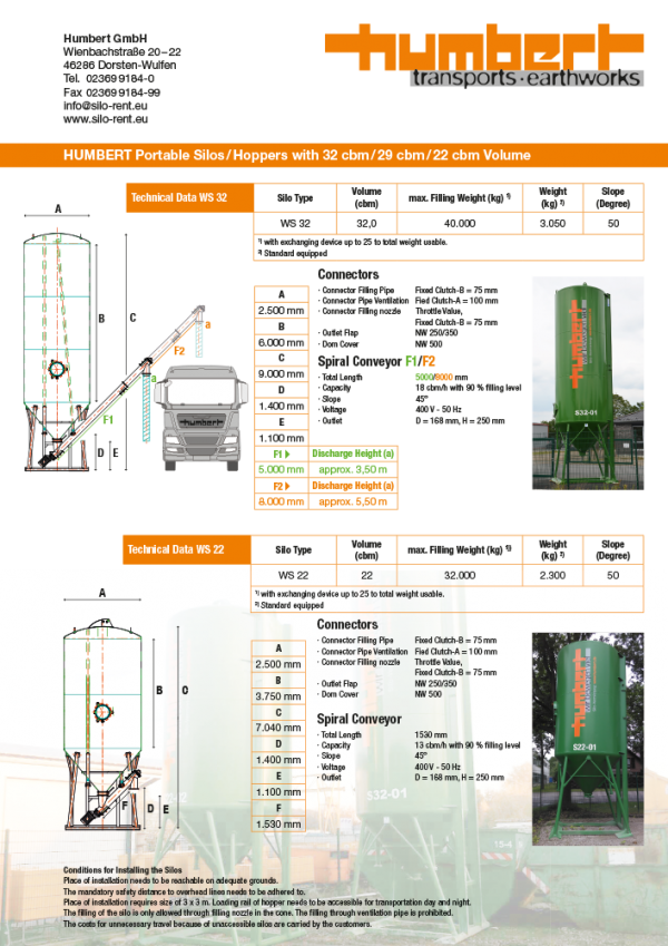 Silo-Rental/ -Transports - Humbert – Portable Silo Transports and Rental